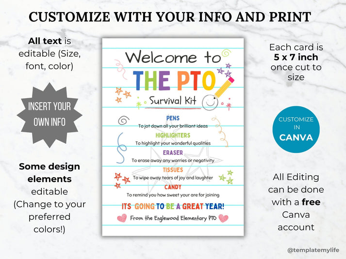 PTO Survival Kit Editable Template - Great Gift to Welcome Members ...