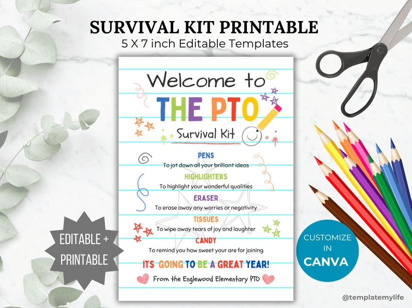 PTO Survival Kit Editable Template - Great Gift to Welcome Members ...