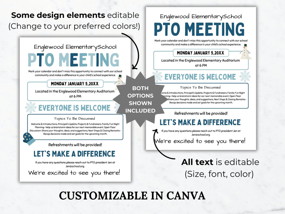 Winter PTO/PTA Meeting Flyer Template – Template My Life | TML Design